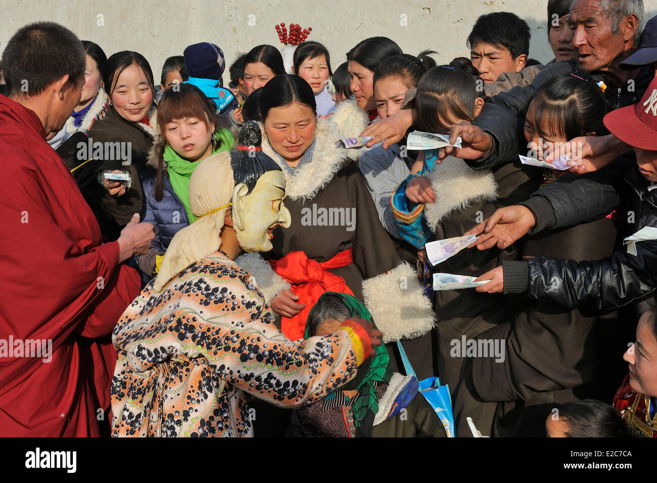 China, Qinghai, Amdo, Tongren, Monastery of Gomar, Losar, Atsara (clown ...