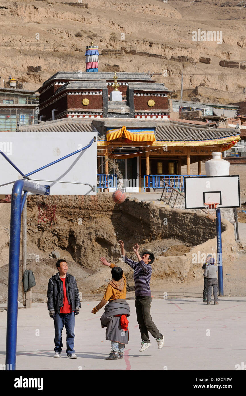 China, Gansu Province, Amdo, Xiahe county, Pugde village, Basketball ...