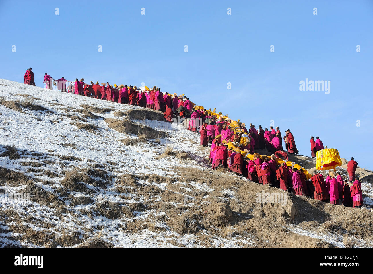 China, Gansu Province, Amdo, Xiahe, Monastery of Labrang, Losar, Giant ...