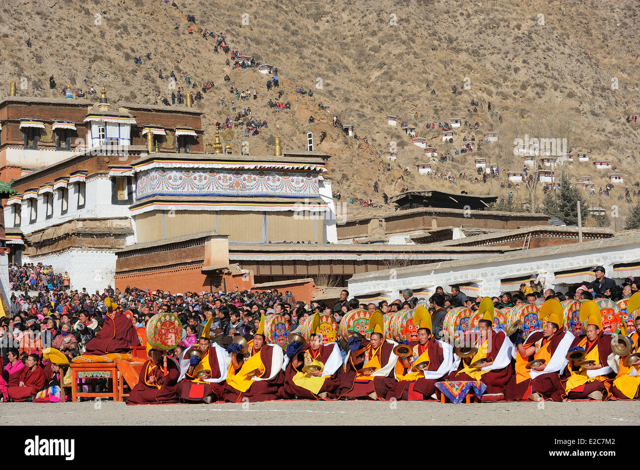 China, Gansu Province, Amdo, Xiahe, Monastery of Labrang, Losar, Cymbal ...