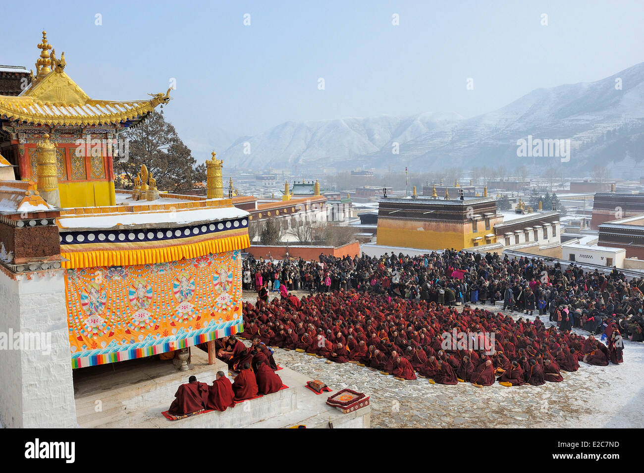 China, Gansu Province, Amdo, Xiahe, Monastery of Labrang, Losar, Monks ...