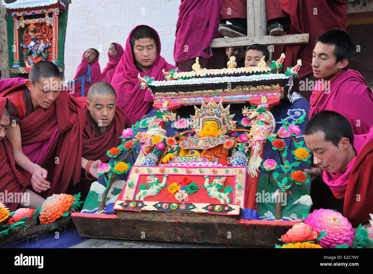 China, Gansu Province, Amdo, Xiahe, Monastery of Labrang, Losar, Monks ...