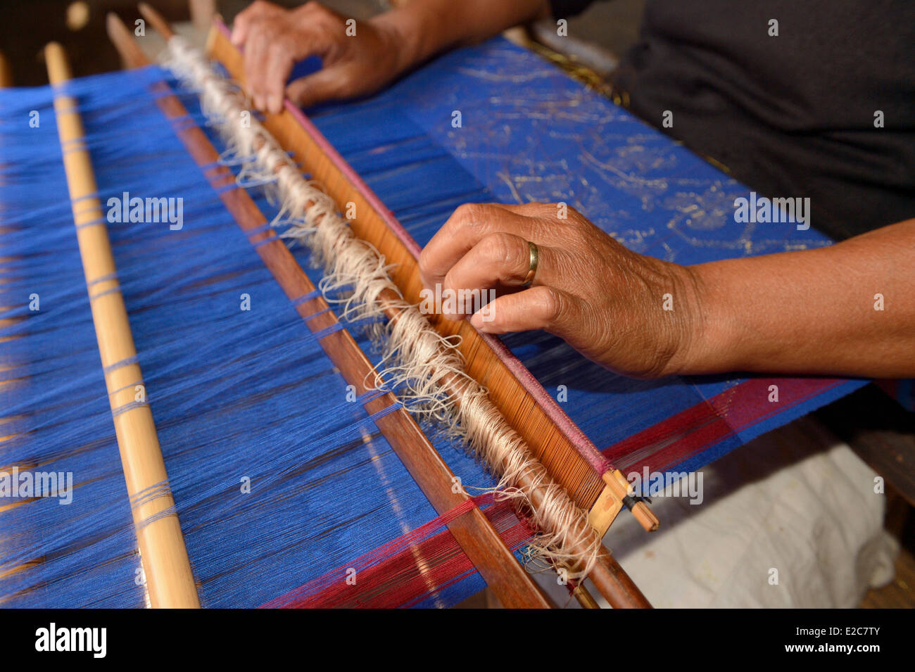 Indonesia, Sumbawa, Sumbawa Besar surroundings, songket or ikat weaving ...