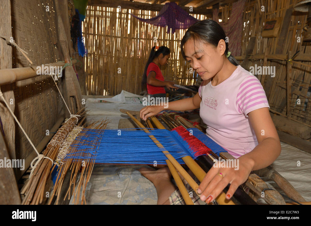 Indonesia, Sumbawa, Sumbawa Besar surroundings, songket or ikat weaving ...