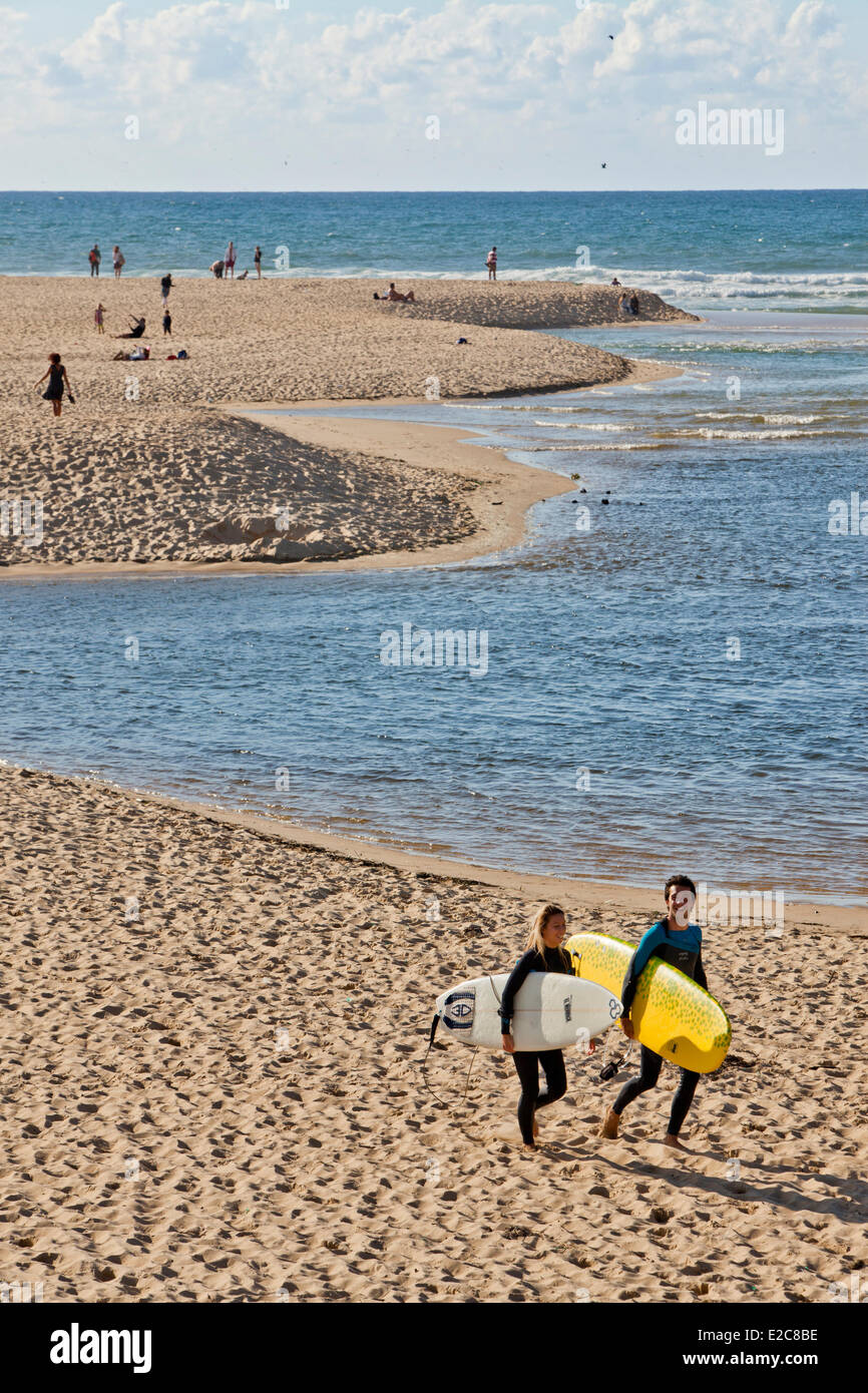 France, Landes, Moliets et Maa, the Courant d'Huchet, surfers on the ...