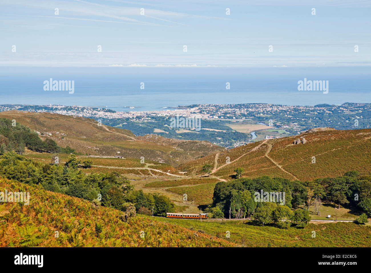 France, Pyrenees Atlantiques, the train of La Rhune, view on Saint Jean ...
