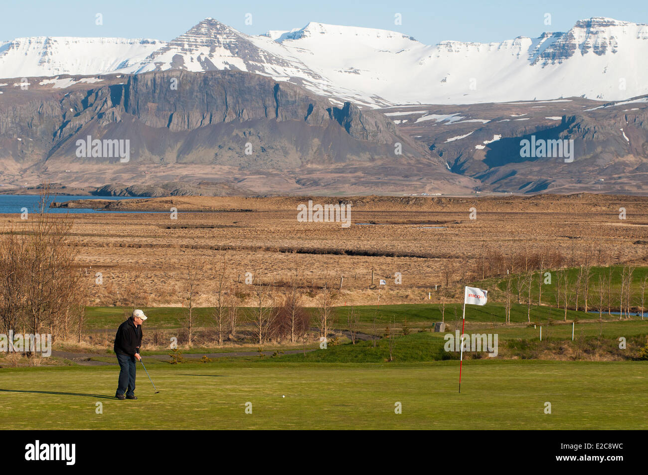 Iceland, Vesturland region, Bogarnes, Borgarnes Golf Club Stock Photo ...