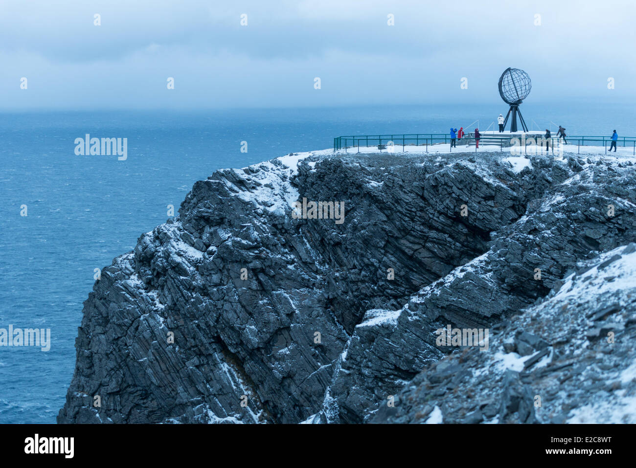 Norway, Finnmark, Nordkapp on Mageroya island, the cliffs and the globe ...