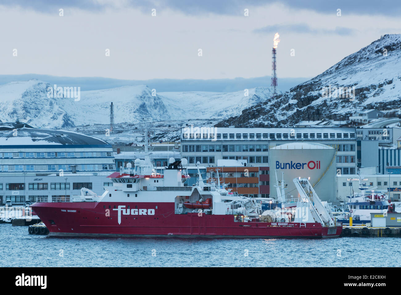 Norway, Finnmark, Hammerfest, the harbour and the liquefied natural gas ...