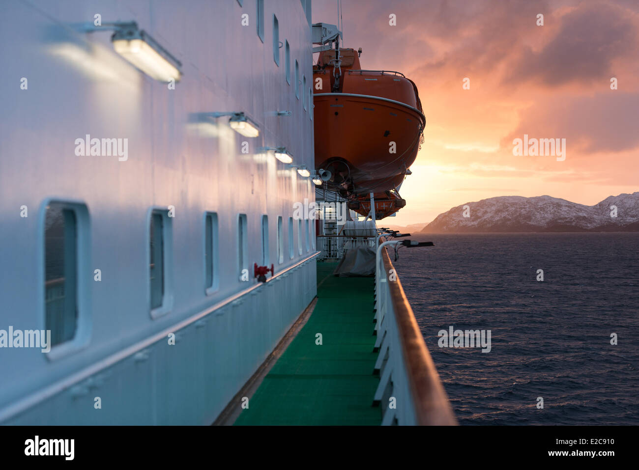 Norway, Finnmark, Kirkenes, sunrise since ship MS Nordkapp company ...