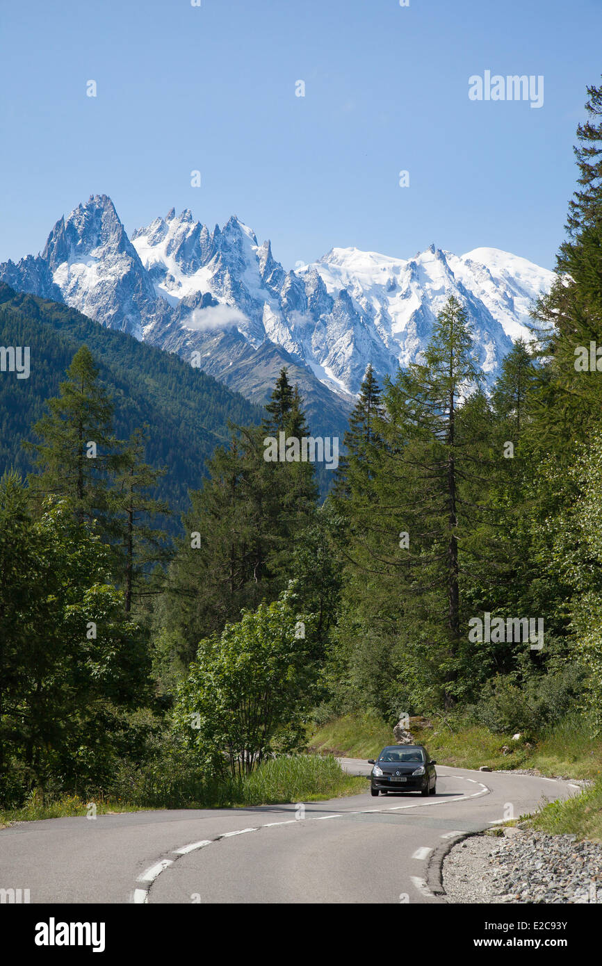 France, Haute Savoie, Chamonix, the road to the Col des Montets and ...