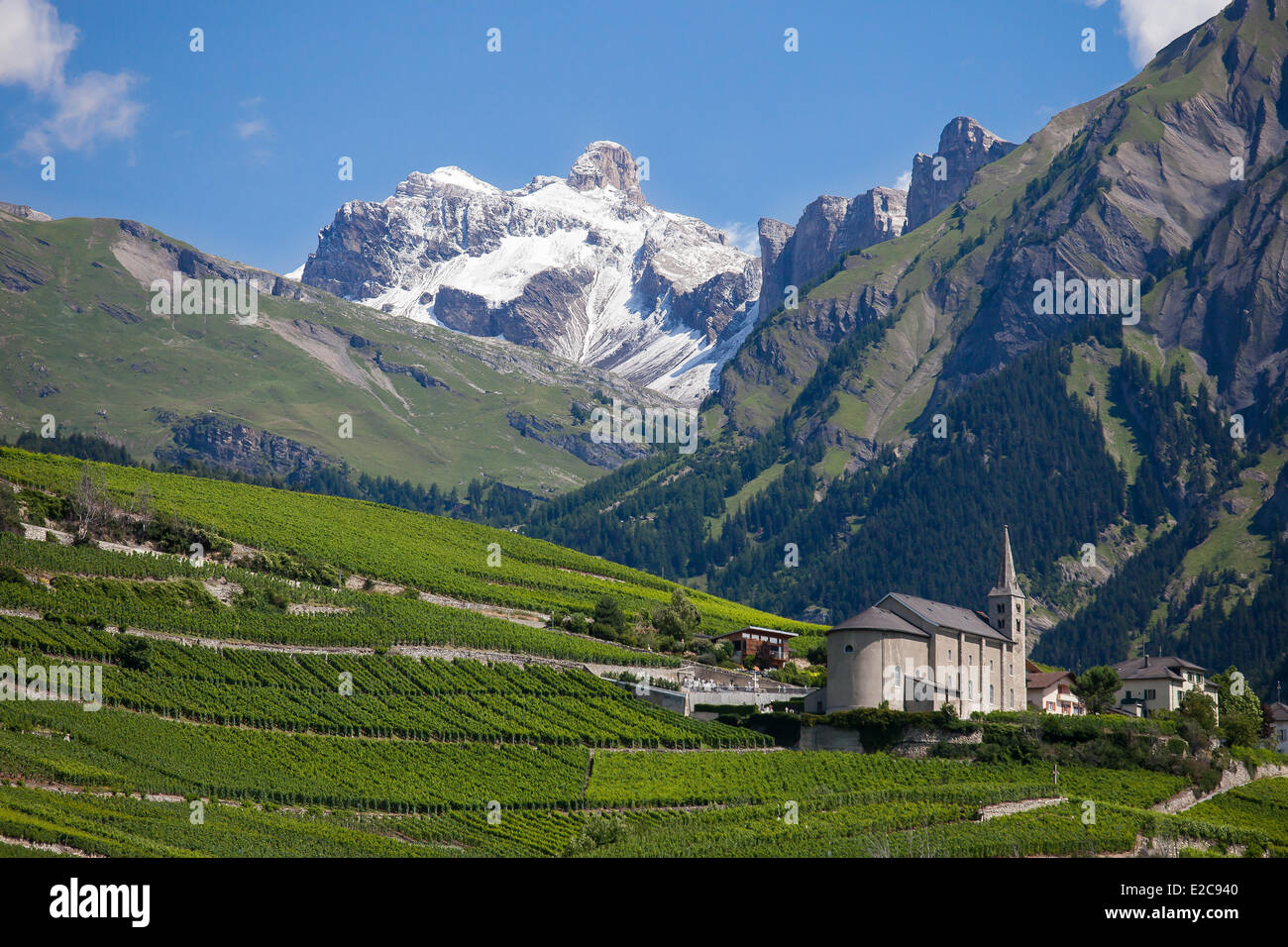 Switzerland, Canton of Valais, Rhone Valley, Sion area and Diablerets ...