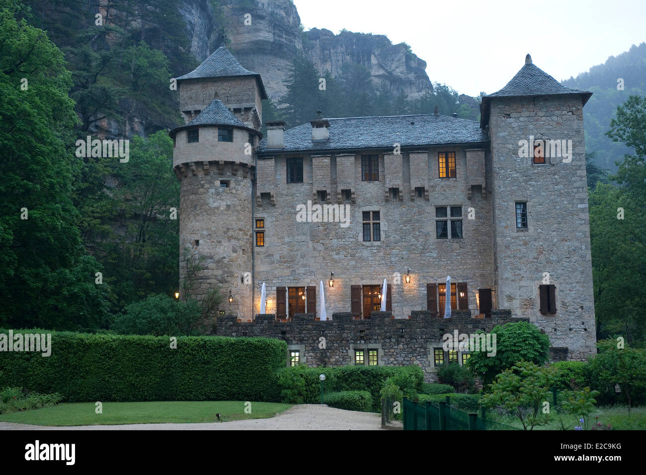 France, Lozere, Laval du Tarn, Castle La Caze, Gorges du Tarn Stock ...