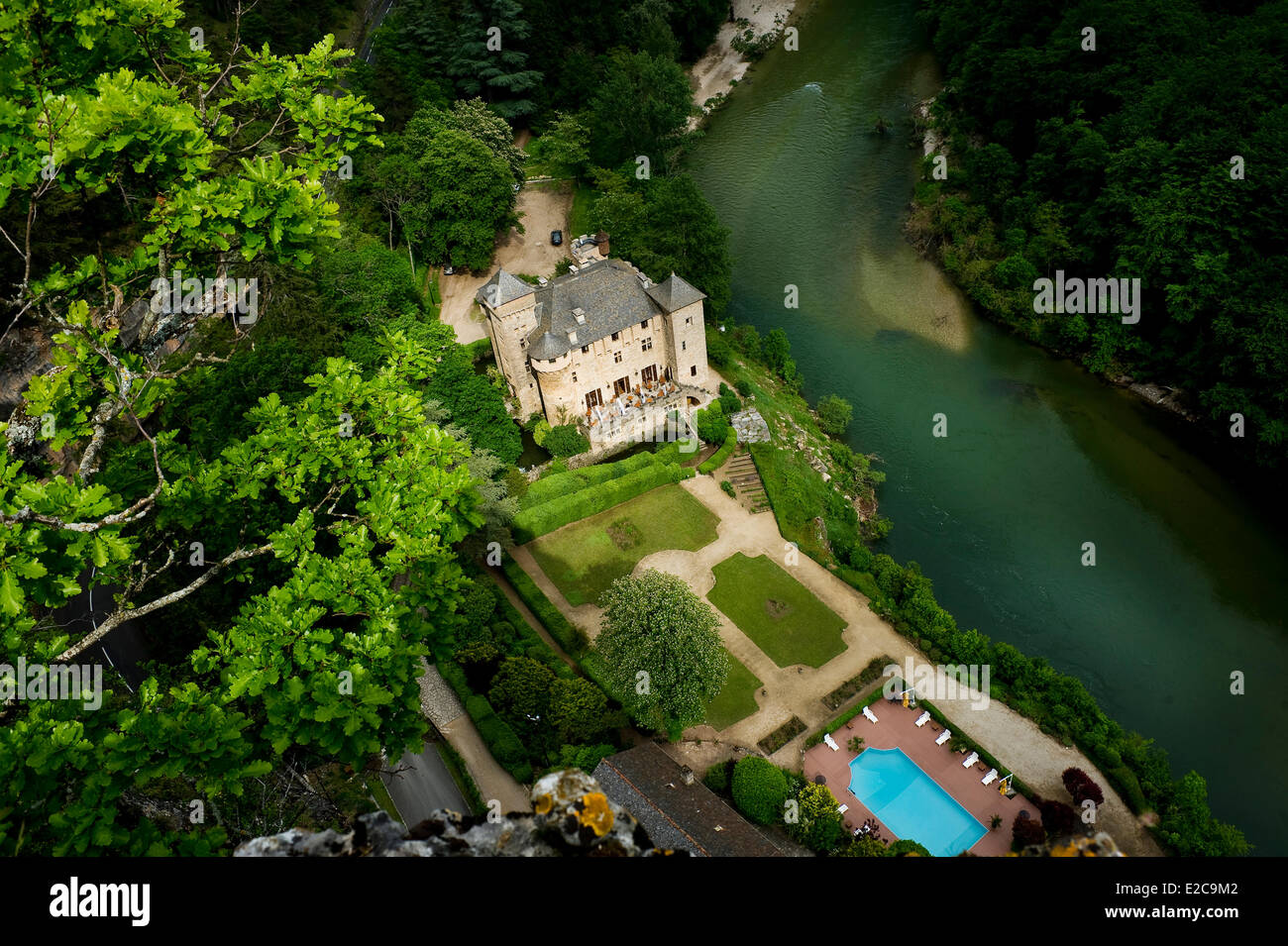 France, Lozere, Laval du Tarn, Castle La Caze, Gorges du Tarn Stock ...