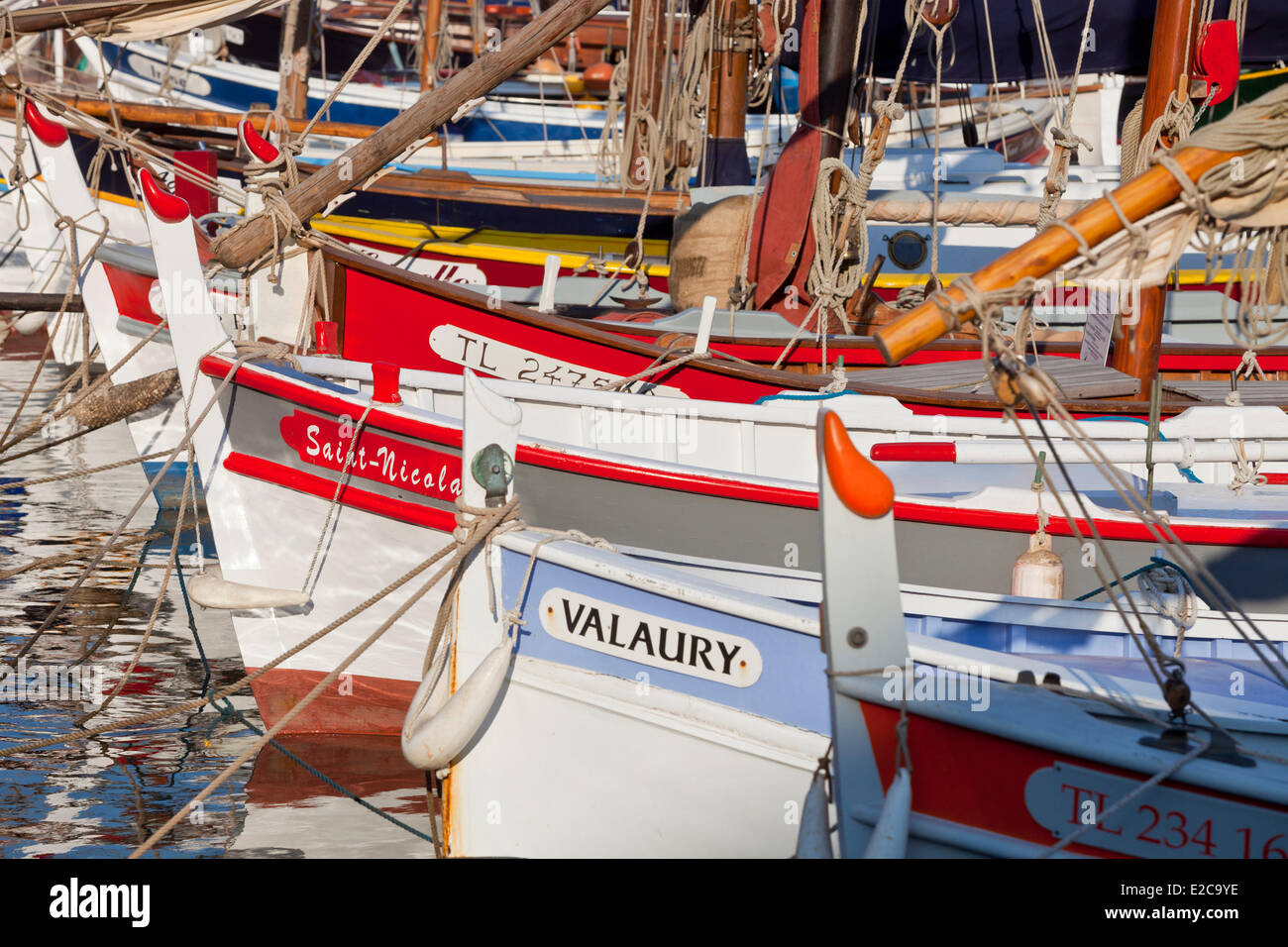 France, Var, Sanary sur Mer, Pointus (traditional fishing boats) in the ...