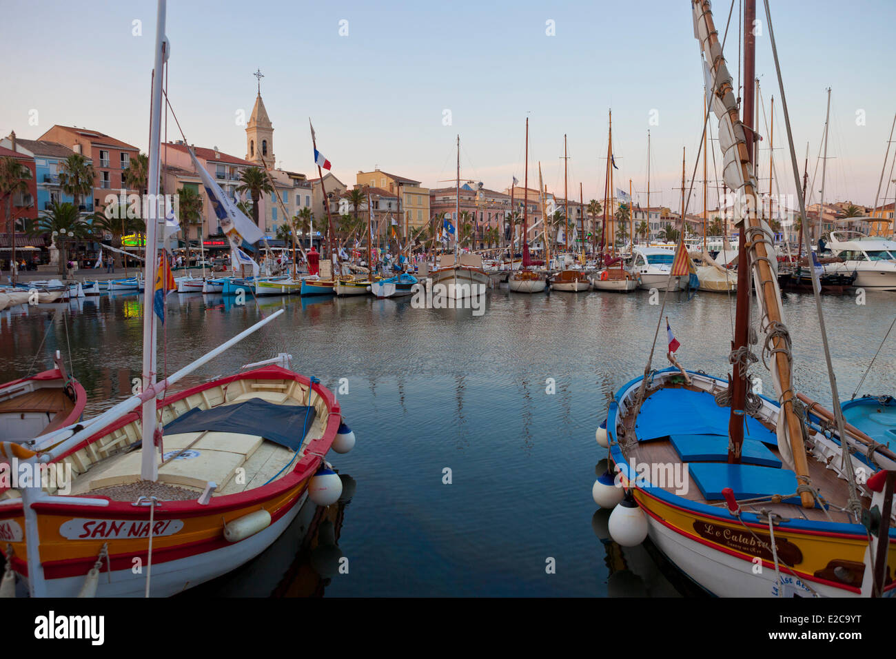 France, Var, Sanary sur Mer, Pointus (traditional fishing boats) in the ...