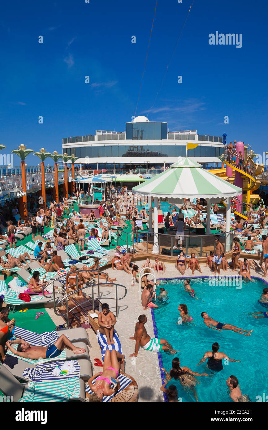 Greece, the Cruise Ship Norwegian Jade, the upper deck with swimming ...