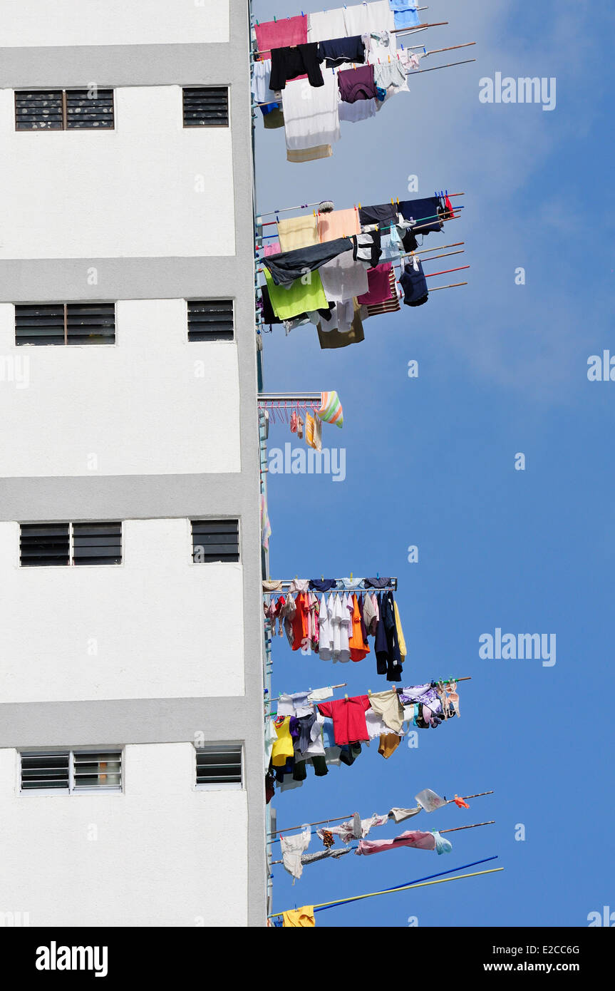 Singapore, Little India District, clothes drying on windows Stock Photo ...