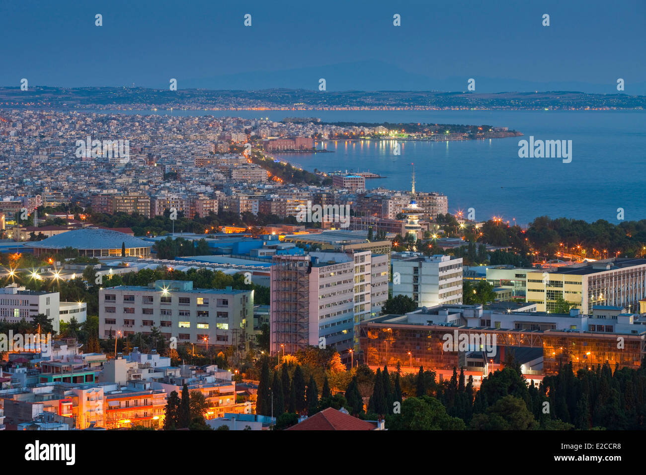 Greece, Macedonia, Thessaloniki, panorama of the city and the Thermaikos Gulf from the upper ...