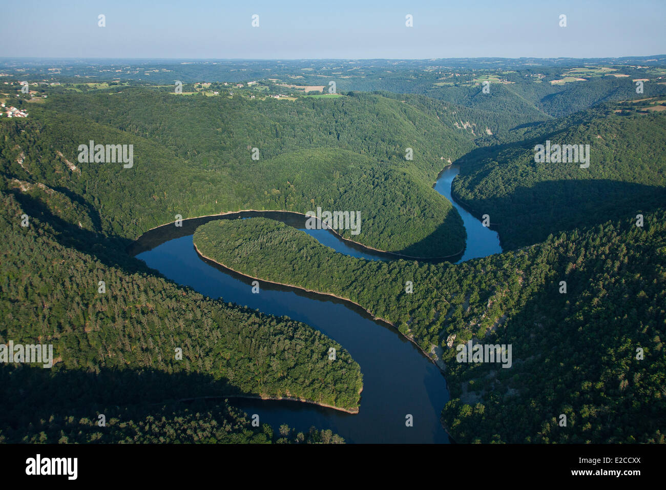 France, Puy de Dome, Queuille, Queuille meander formed by Sioule river ...