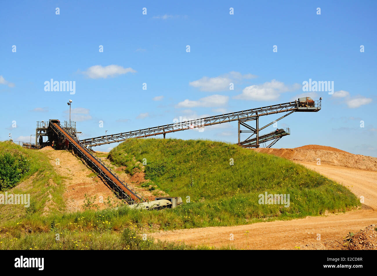 Sand and gravel quarry conveyor belt, Alrewas, Staffordshire, England ...