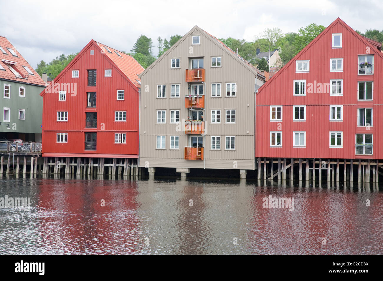 Old Wooden wharf building in Trondheim Norway Stock Photo - Alamy