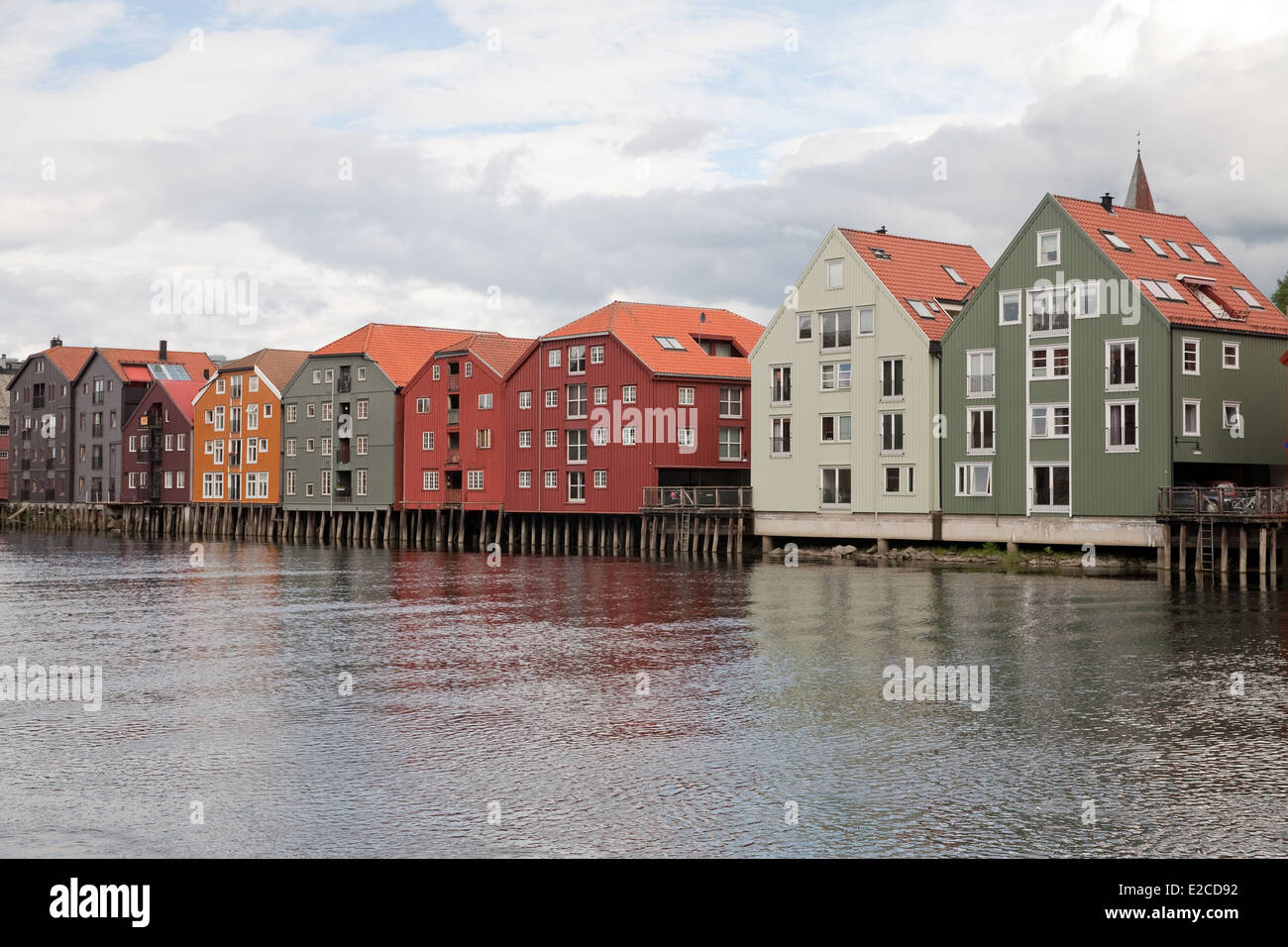 Old Wooden wharf building in Trondheim Norway Stock Photo - Alamy