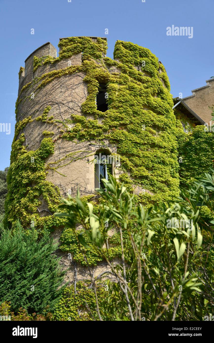 France, Herault, Servian, Chateau Hermitage de Combas,tower of defense ...