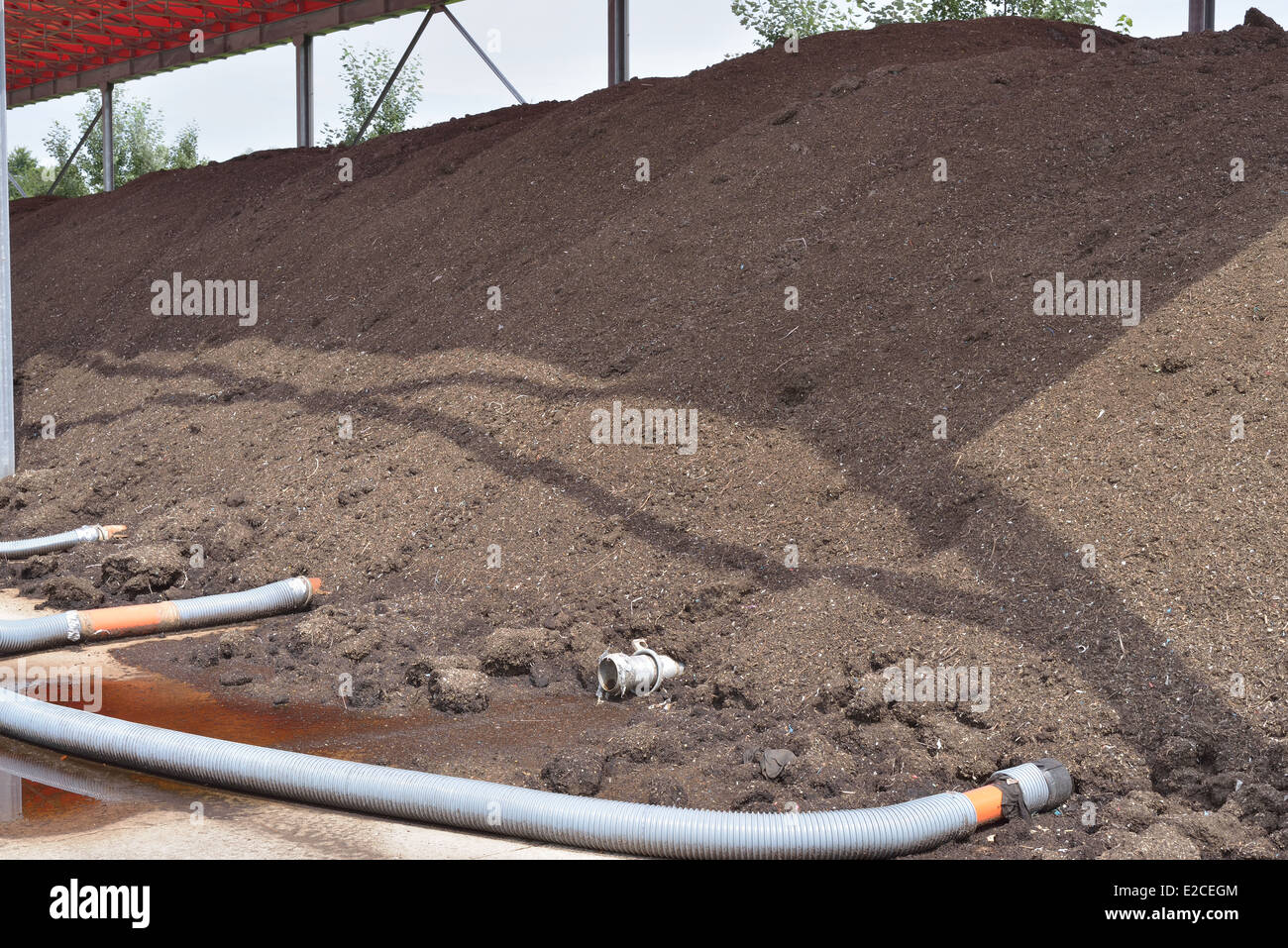 Industrial compost heap with forced aeration pipes Stock Photo - Alamy