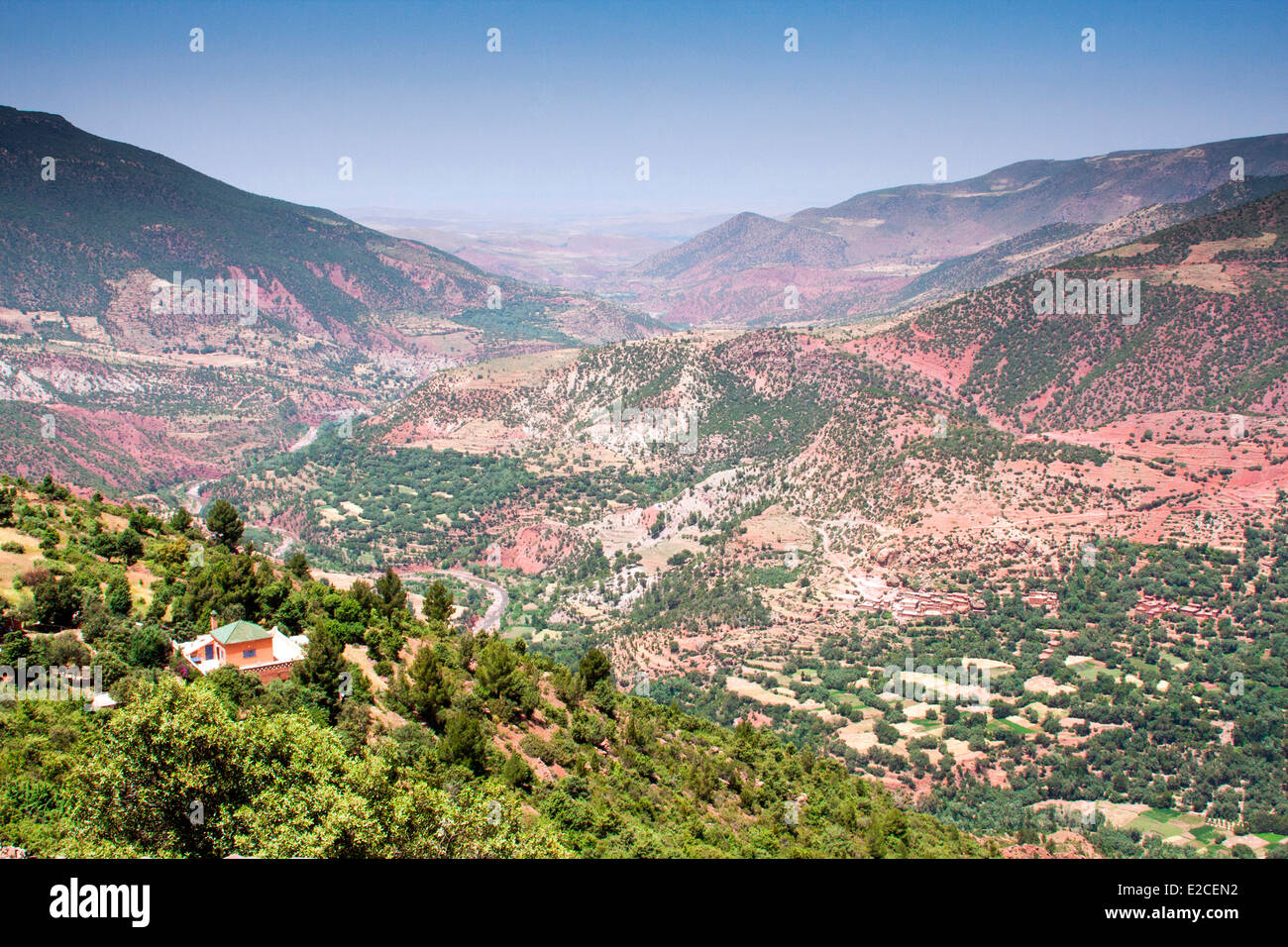 Panoramic views over the Tizi-n-Tichka Pass in the High Atlas Mountains ...