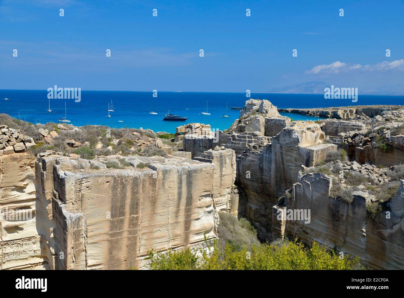 Italy, Sicily, Egadi islands, island of Favignana, Cala Rossa, tuff ...