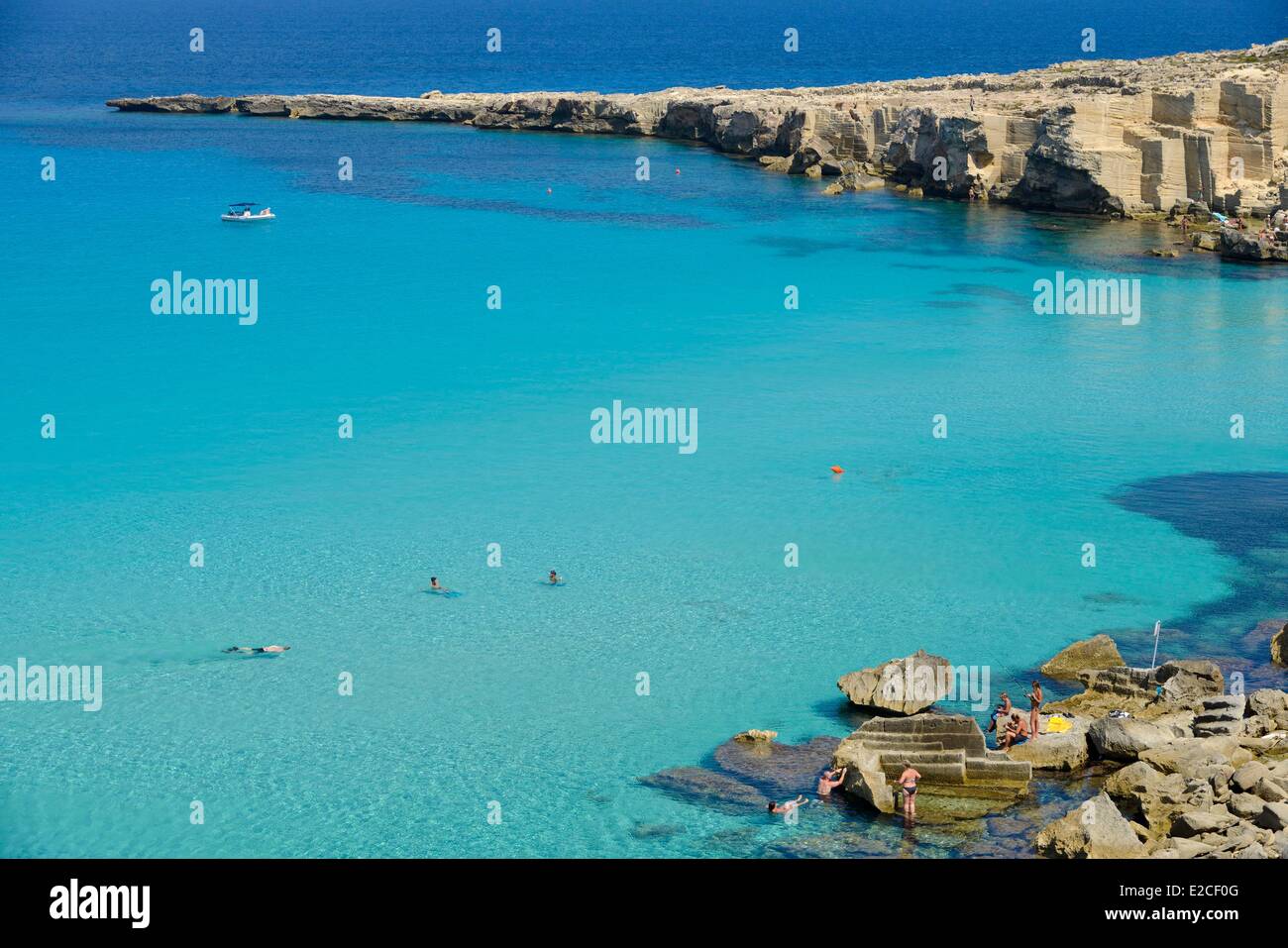 Italy, Sicily, Egadi islands, island of Favignana, Cala Rossa, panorama ...