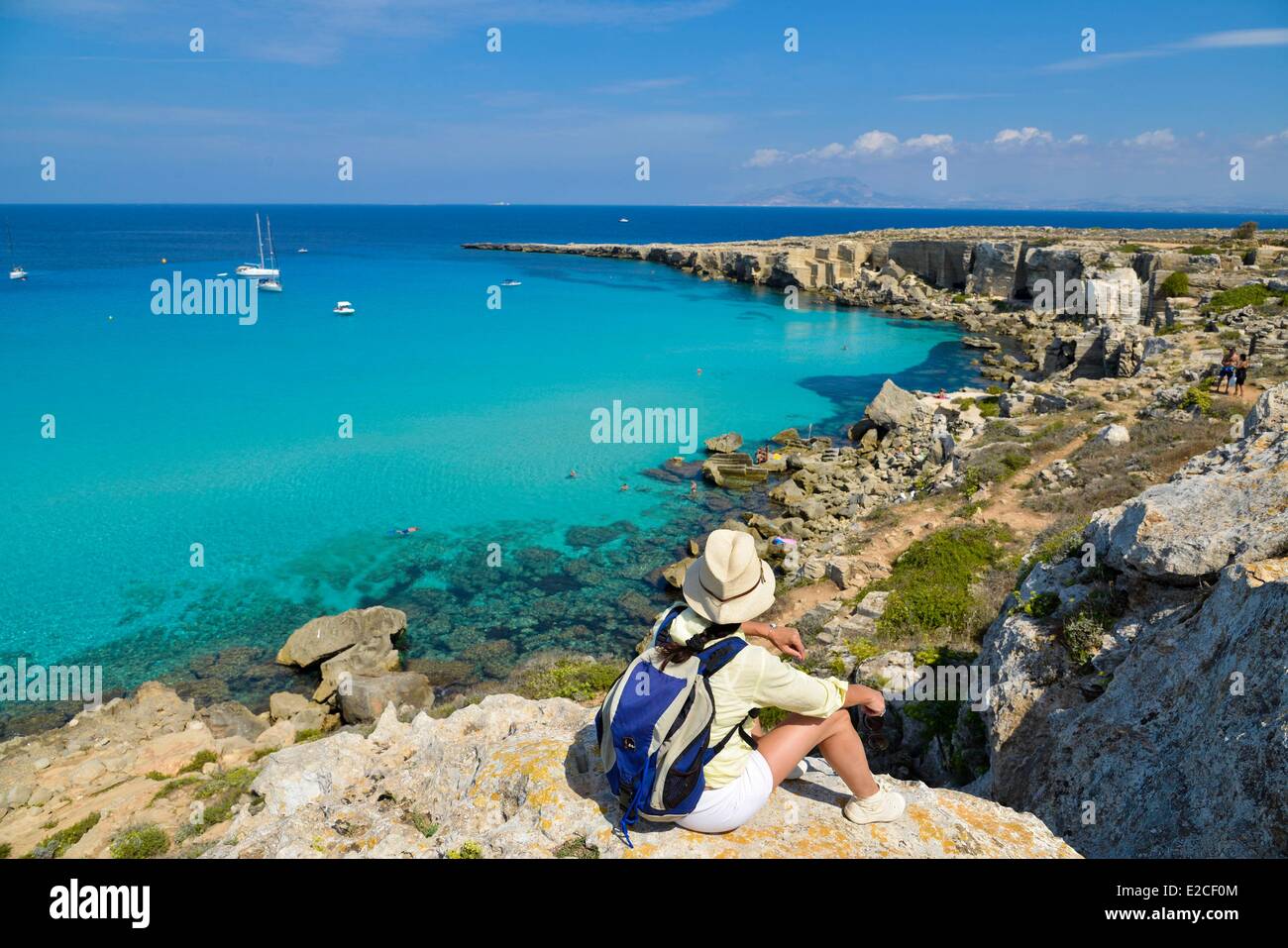 Italy, Sicily, Egadi islands, island of Favignana, Cala Rossa, combed ...