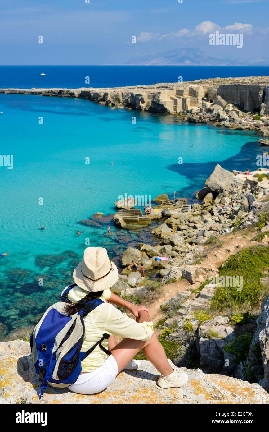 Italy, Sicily, Egadi islands, island of Favignana, Cala Rossa, combed ...