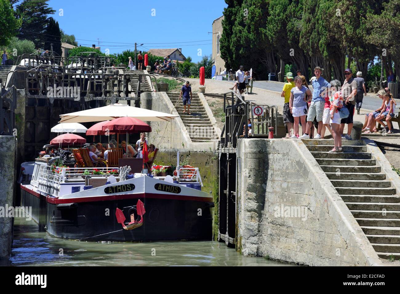 France, Herault, Beziers, Canal du Midi, UNESCO, locks of Fonseranes ...