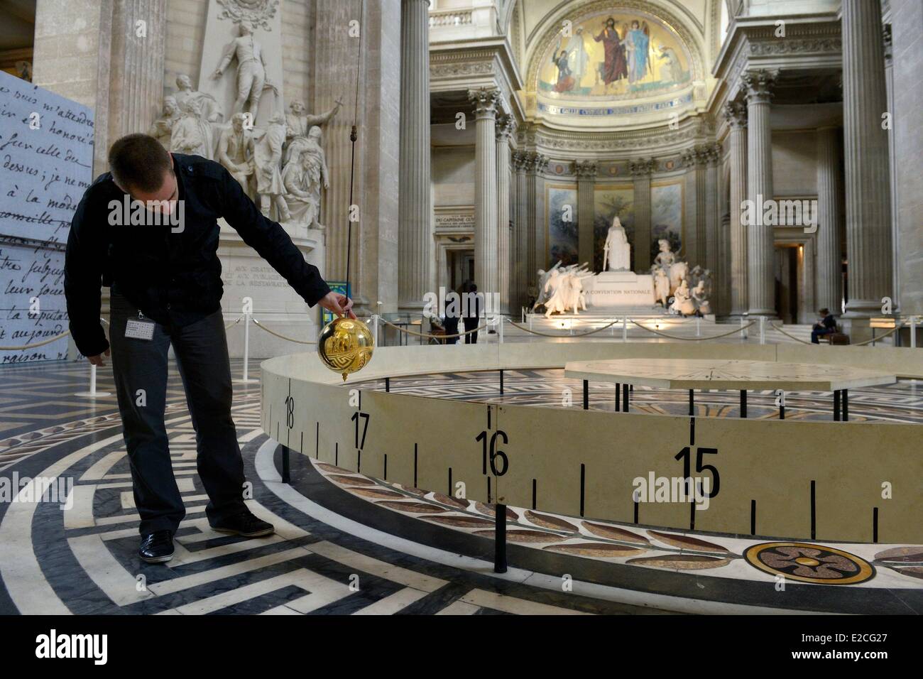 France, Paris, the Pantheon, the Foucault's pendulum under the dome in ...