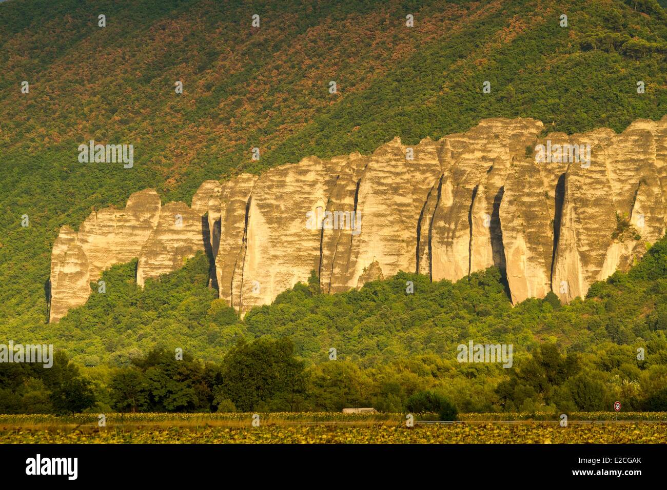 France, Alpes de Haute Provence, rocks of Les Mees or Penitent of Les ...