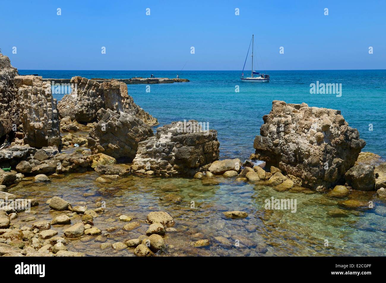 Israel, Haifa District, Caesarea (Caesarea Maritima), port of the ...