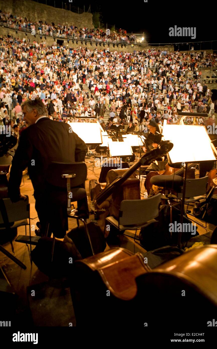 France, Vaucluse , Orange, Roman theater during a performance of the ...