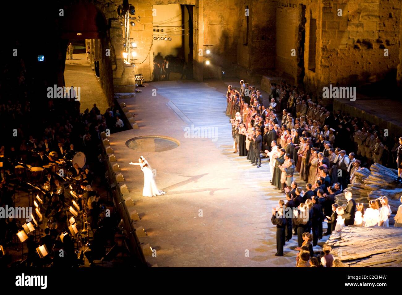 France, Vaucluse , Orange, Roman theater during a performance of the ...