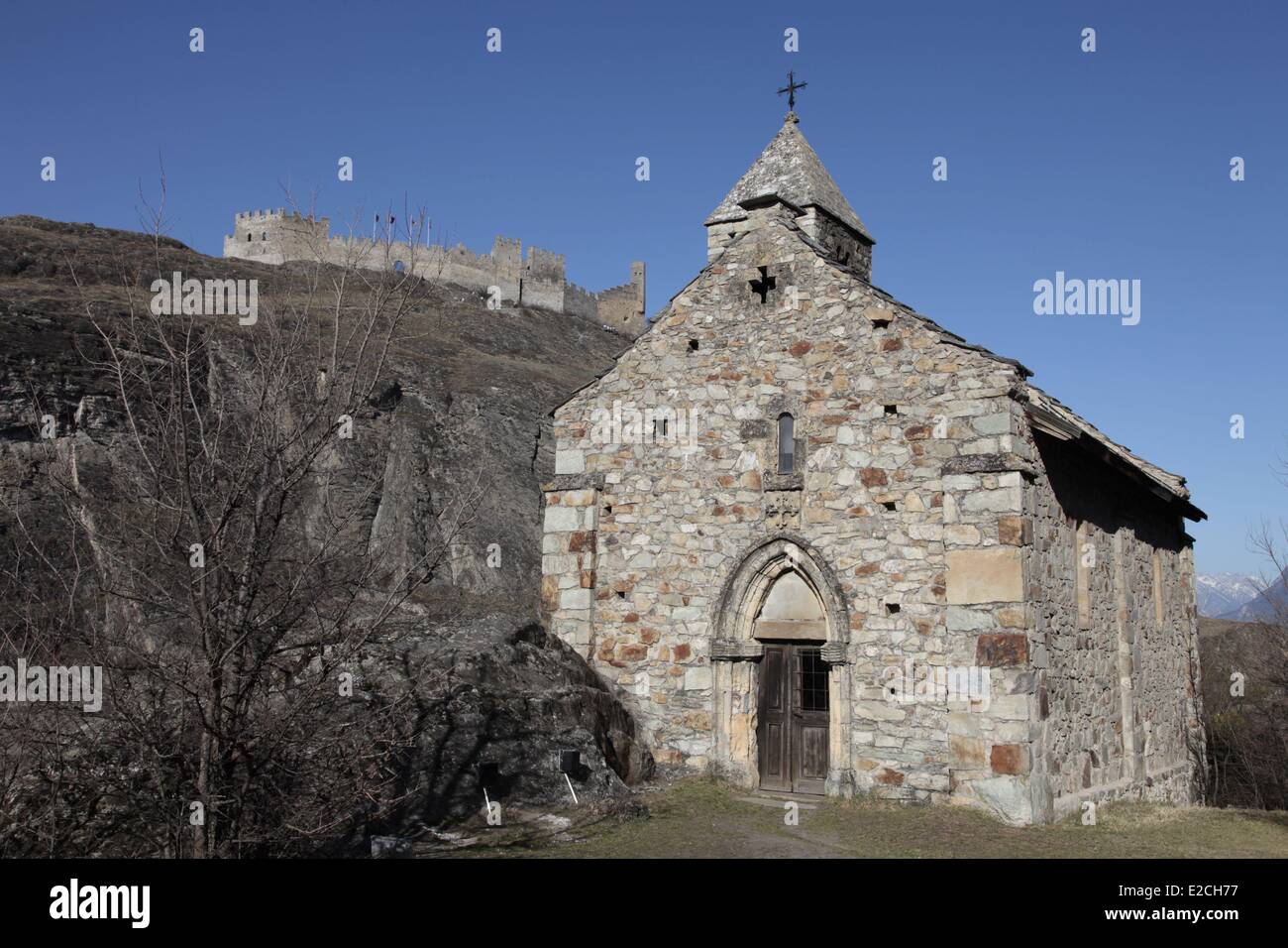 Switzerland, Canton of Valais, Sion, Tourbillon castle on top of a hill ...