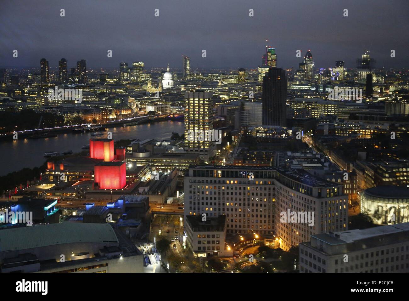 United Kingdom, London, night view from the London Big Eye on Thames ...