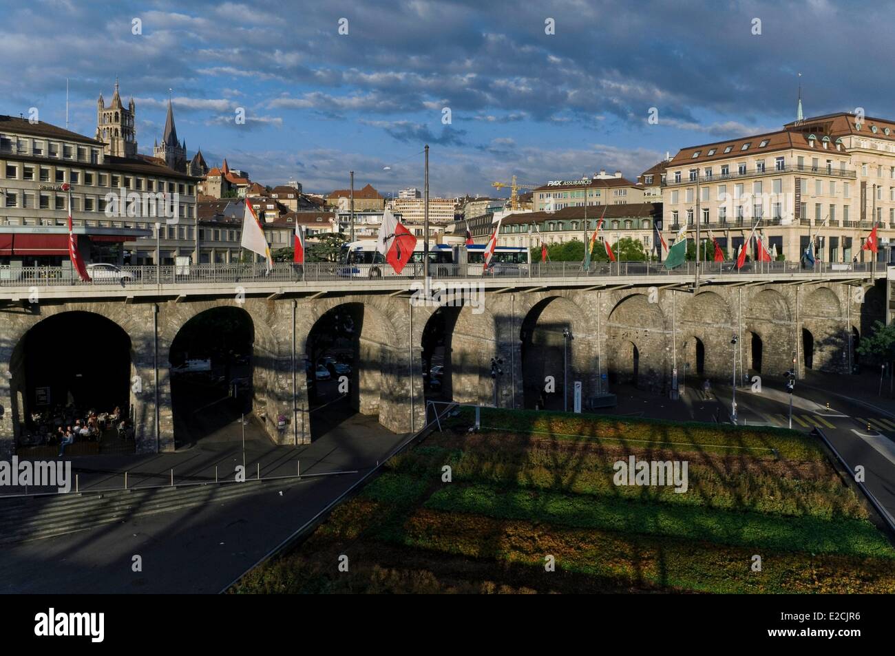 Switzerland, Canton of Vaud, Lausanne, city center, on the Gateway ...