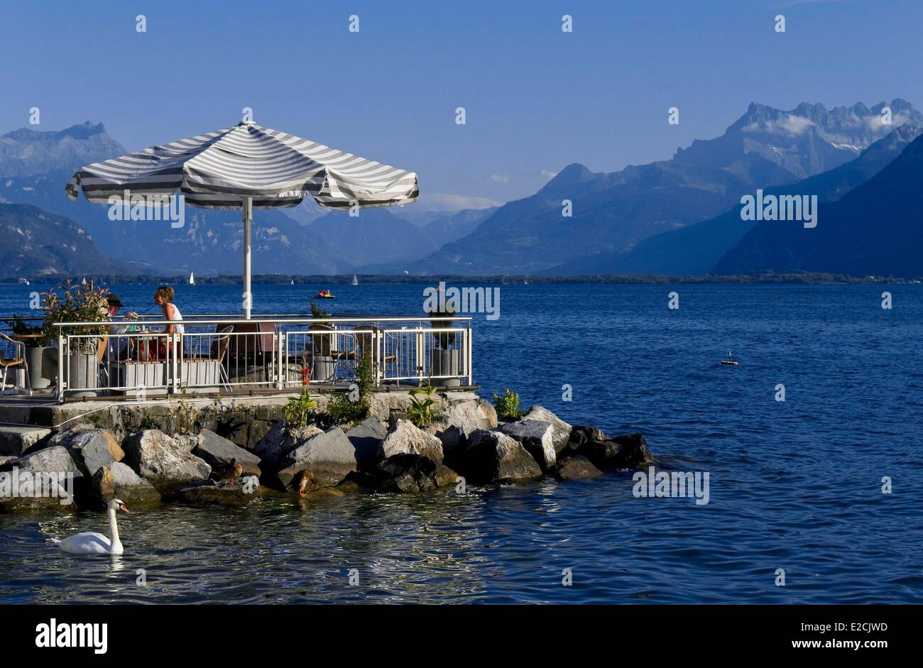 Switzerland, Canton of Vaud, Vevey, Lake Geneva, Quai Perdonnet Stock ...