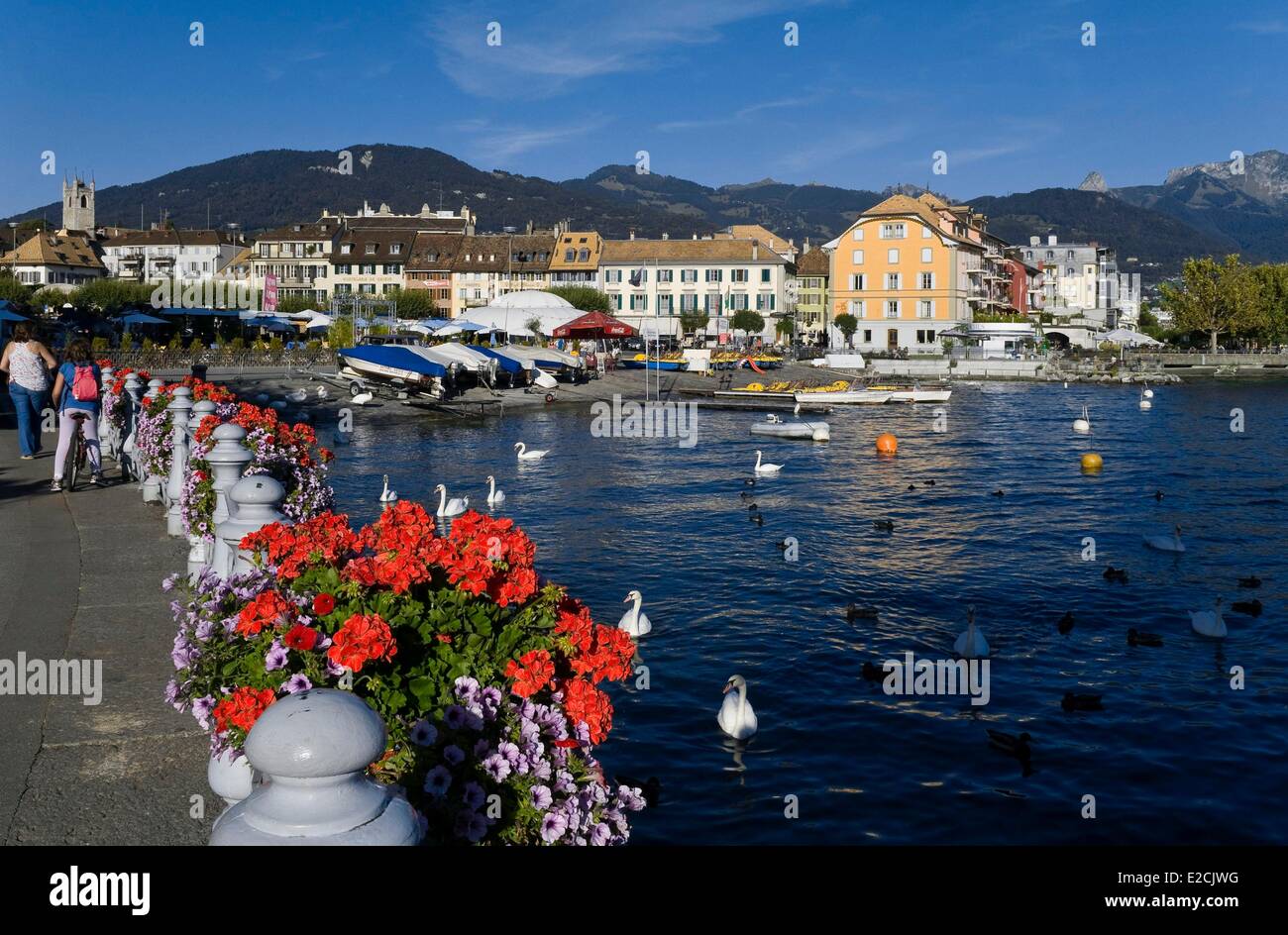 Switzerland, Canton of Vaud, Vevey, Surt Great Place on Lake Geneva ...