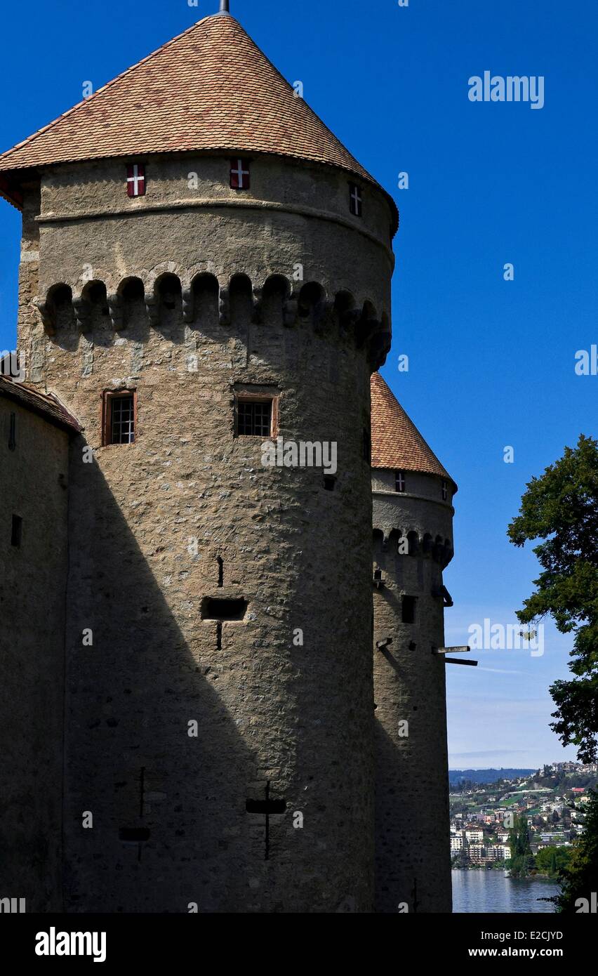 Switzerland, Canton of Vaud, Veytaux, Chillon Castle on Lake Geneva ...
