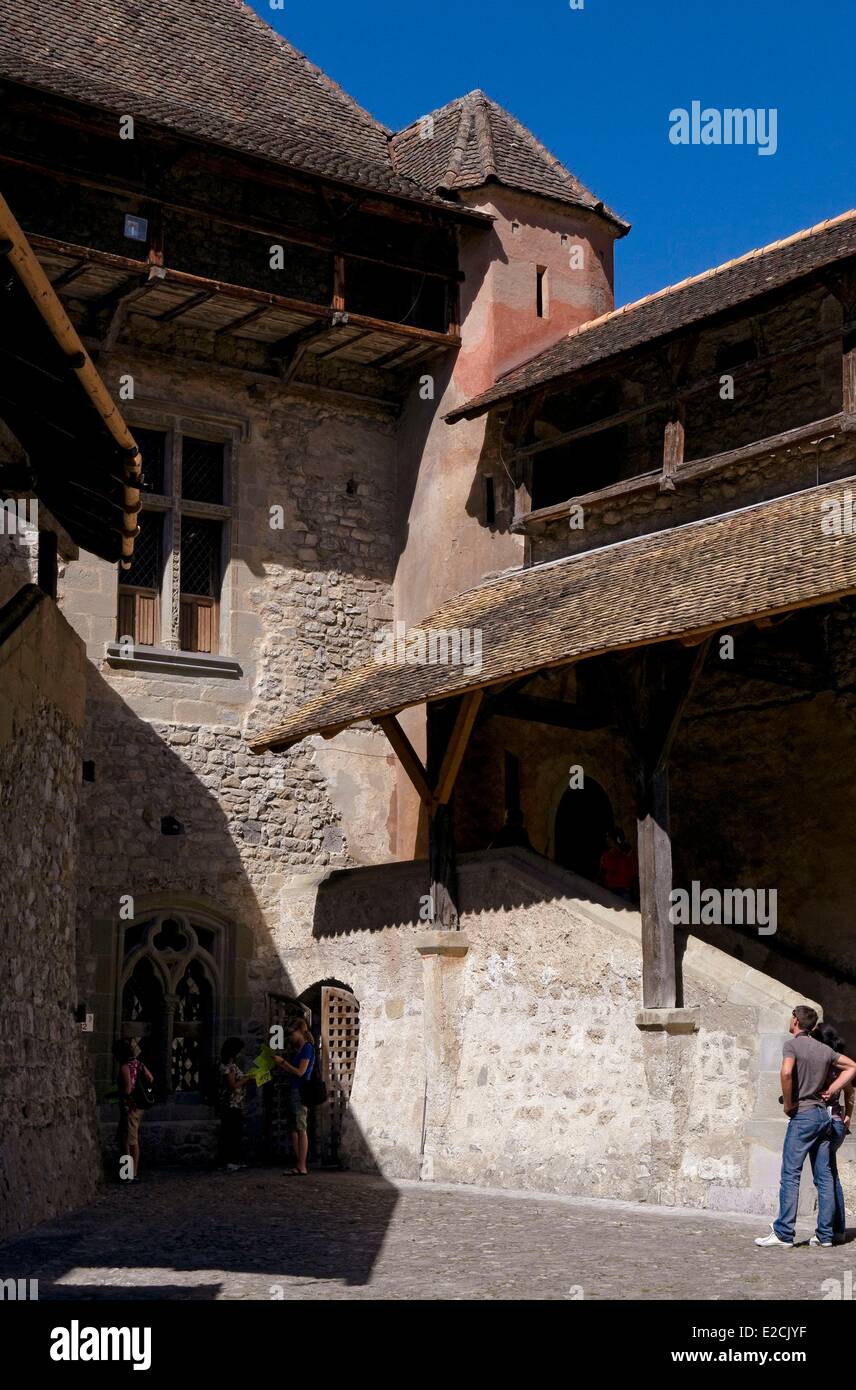 Switzerland, Canton of Vaud, Veytaux, Chillon Castle on Lake Geneva ...