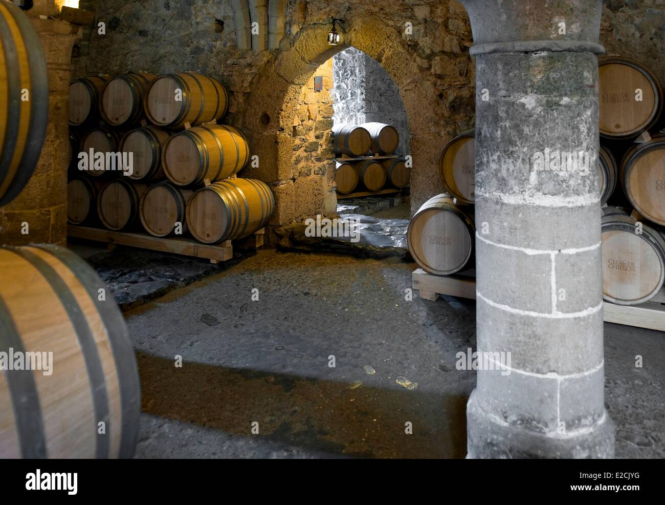 Switzerland, Canton of Vaud, Veytaux, cellars of Château de Chillon on ...