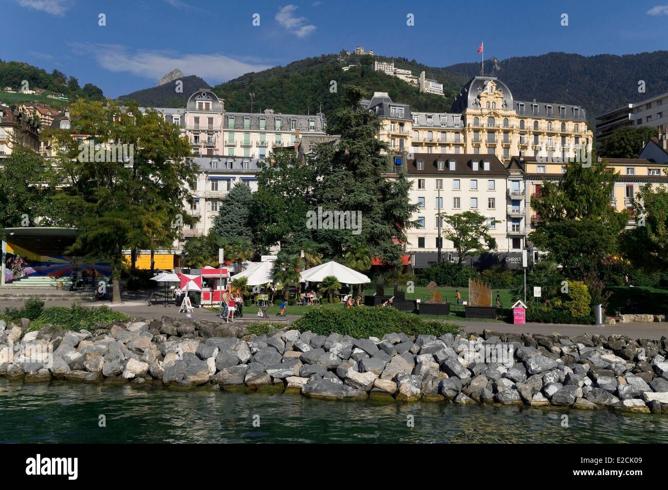 Switzerland, Canton of Vaud, Montreux, view from boat omnibus ...