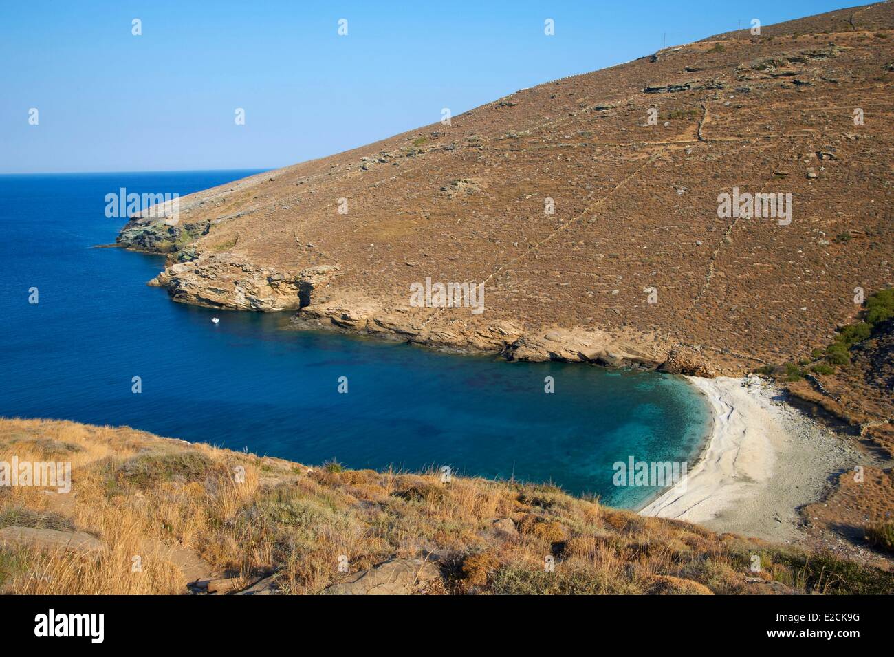 Greece Cyclades Andros island city of white sand beach Stock Photo - Alamy